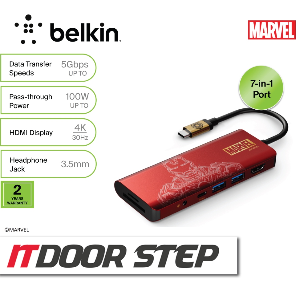 BELKIN Marvel Series AVC009qcBG-DY USB-C 7-in-1 Multiport Hub Adapter ...