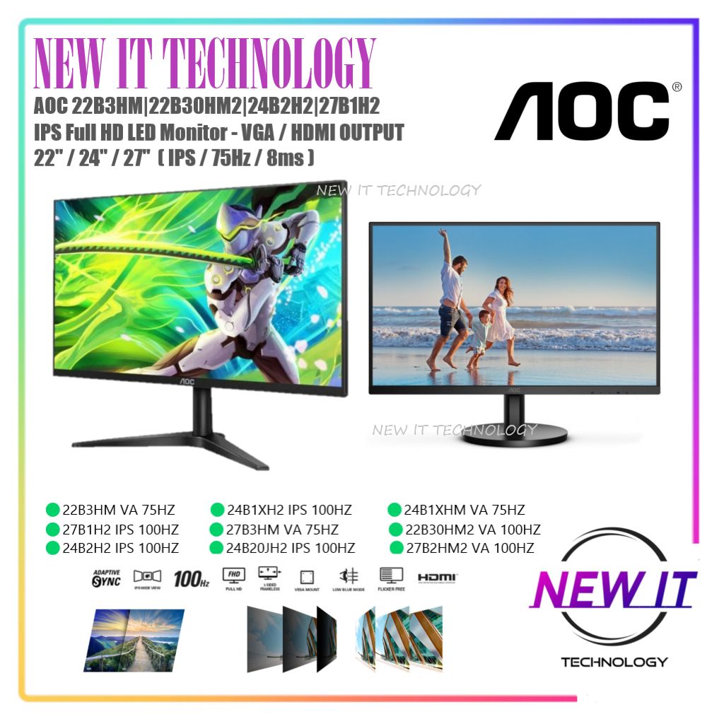 AOC 22B3HM|22B20JHN2|22B30HM2|24B2H2|27B1H2 IPS Full HD LED Monitor ...