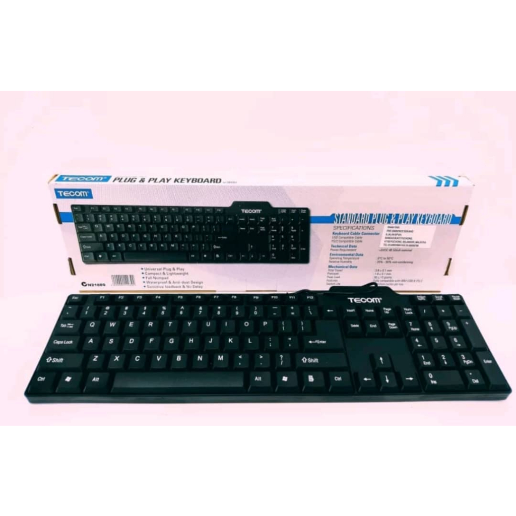 (CLEAR STOCK) TECOM Plug&Play Keyboard V3000 104 Key USB Keyboard Wired ...