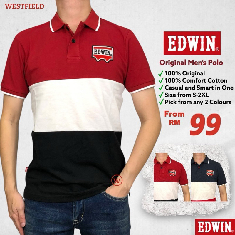 🔥New Arrivals🔥 EDWIN® Men’s Signature Logo Embroidery Polo Collar Shirt ...