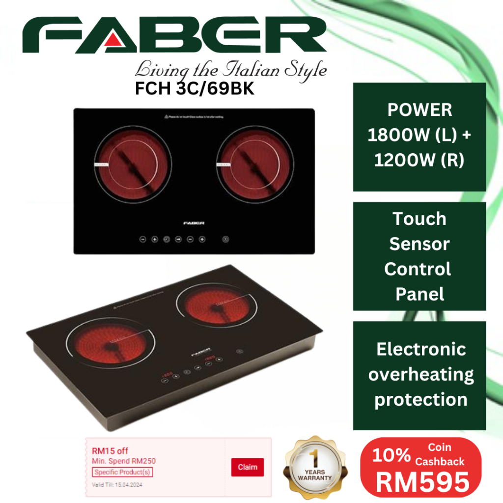 Faber Built In Electric Ceramic Cooker Hob FCH 3C/69BK | Shopee Malaysia