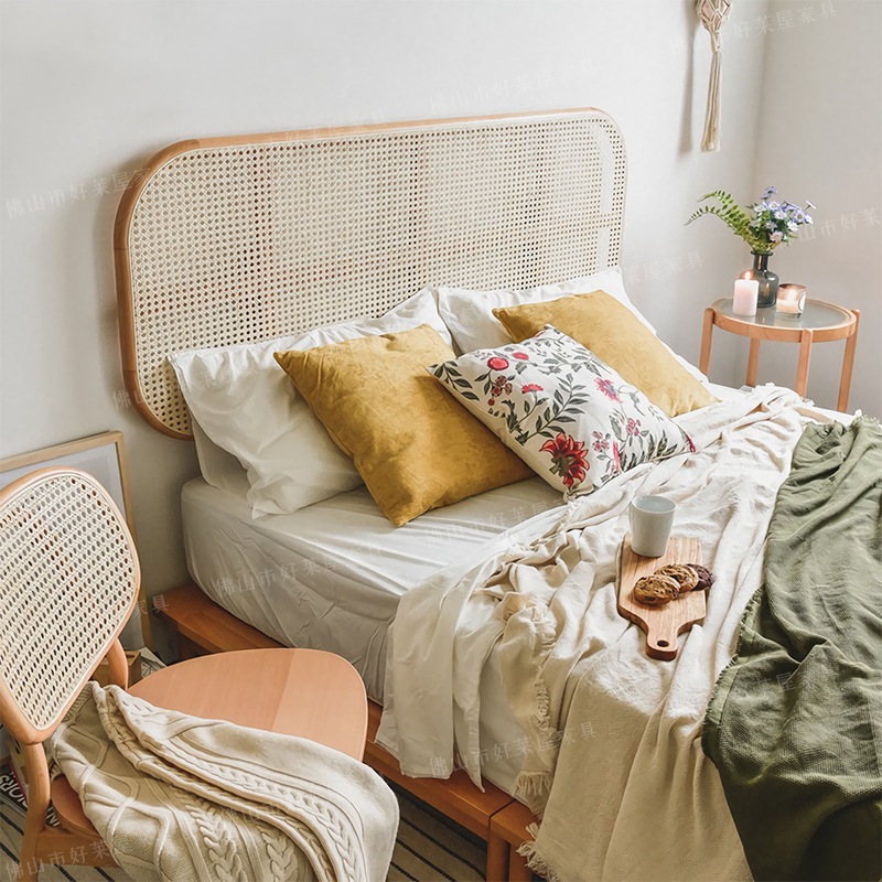 Round edges rattan headboard single queen king bed | Shopee Malaysia