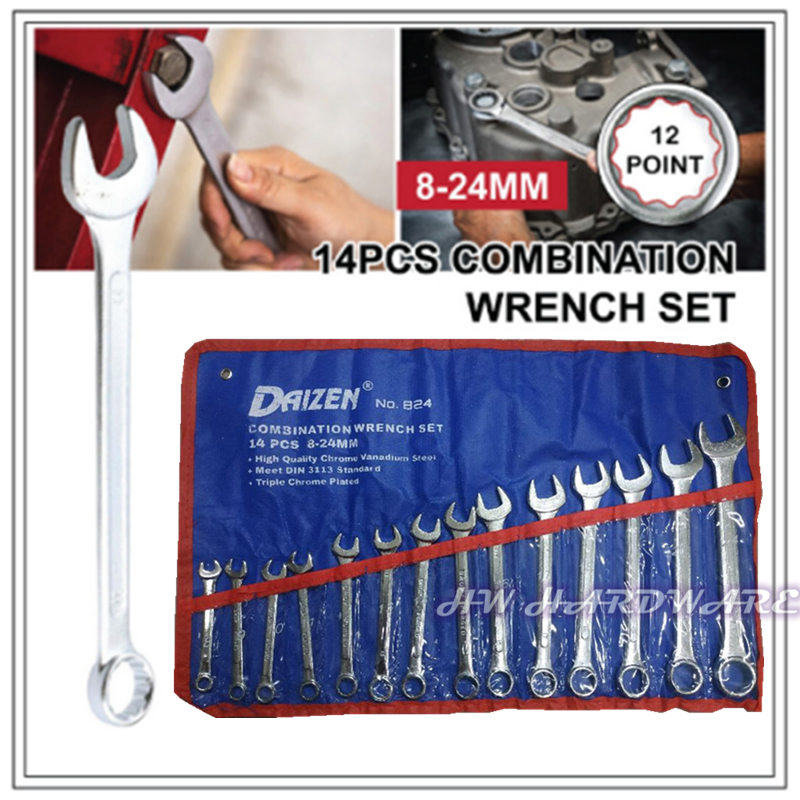 (8mm-24mm) Daizen Heavy Duty 14PCS Combination Spanner Wrench Tools ...