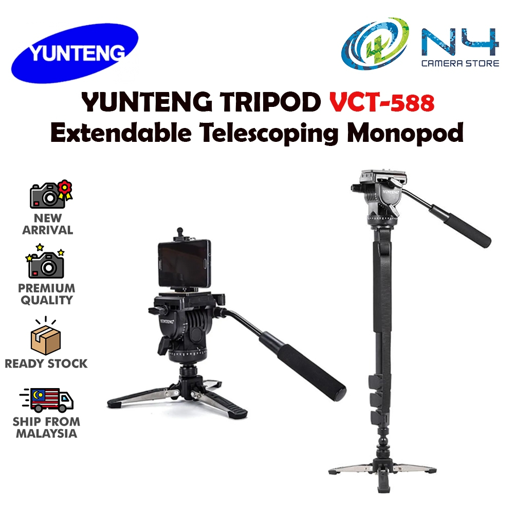 YUNTENG VCT-588 Extendable Telescoping Monopod with Detachable Tripod ...