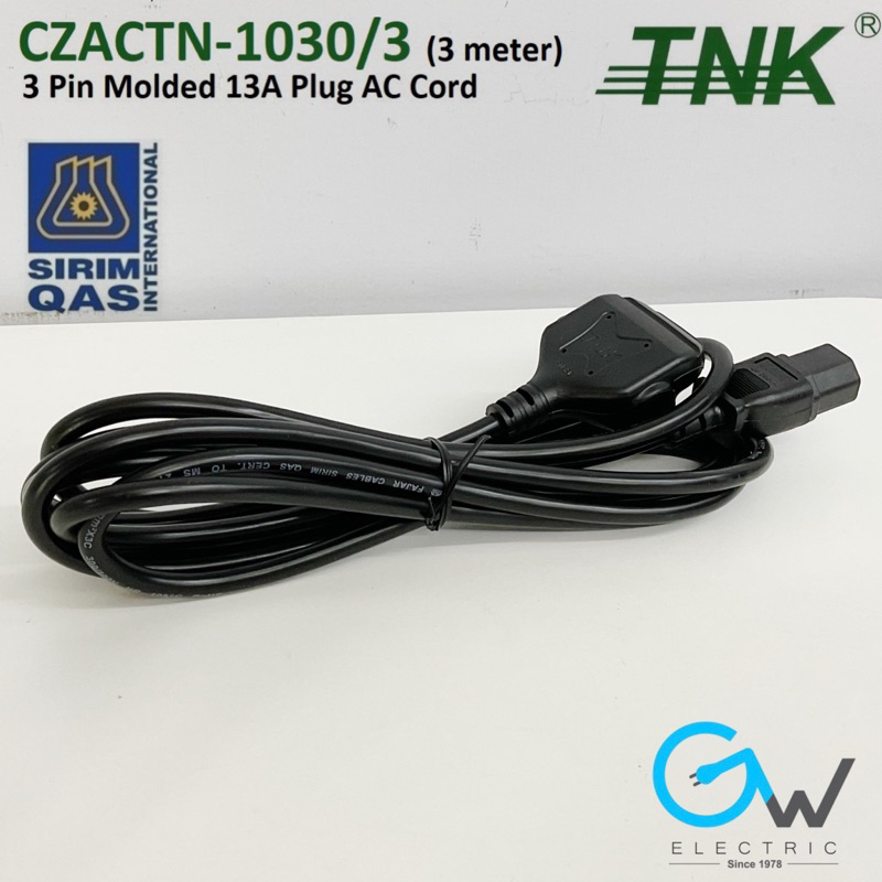 3 Meter Sirim Approved TNK AC 3 Pin Molded 13A Plug Power Cord/ Kettle ...