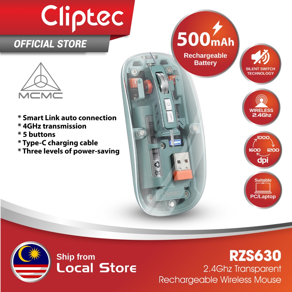 Cliptec RZS630 2.4GHZ 1600DPI Transparent Rechargeable Silent Wireless ...