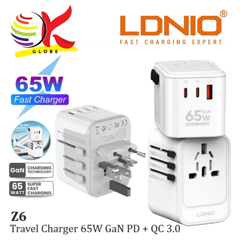 LDNIO Z6 65W GAN UNIVERSAL TRAVEL ADAPTER (2C1A) PD 65W + QC3.0 SUPER ...