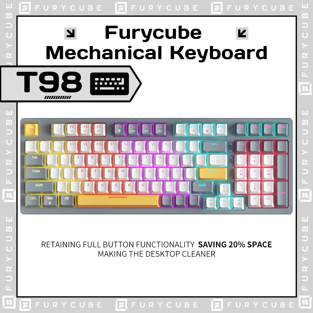 FURYCUBE T98 Wired Mechanical Keyboard Hot Swappable 98 Keys RGB Backlit Mix color Gaming ...