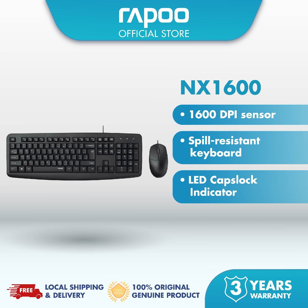 Rapoo Wired Optical Keyboard And Wired Optical Mouse Combo Nx1600 Shopee Malaysia