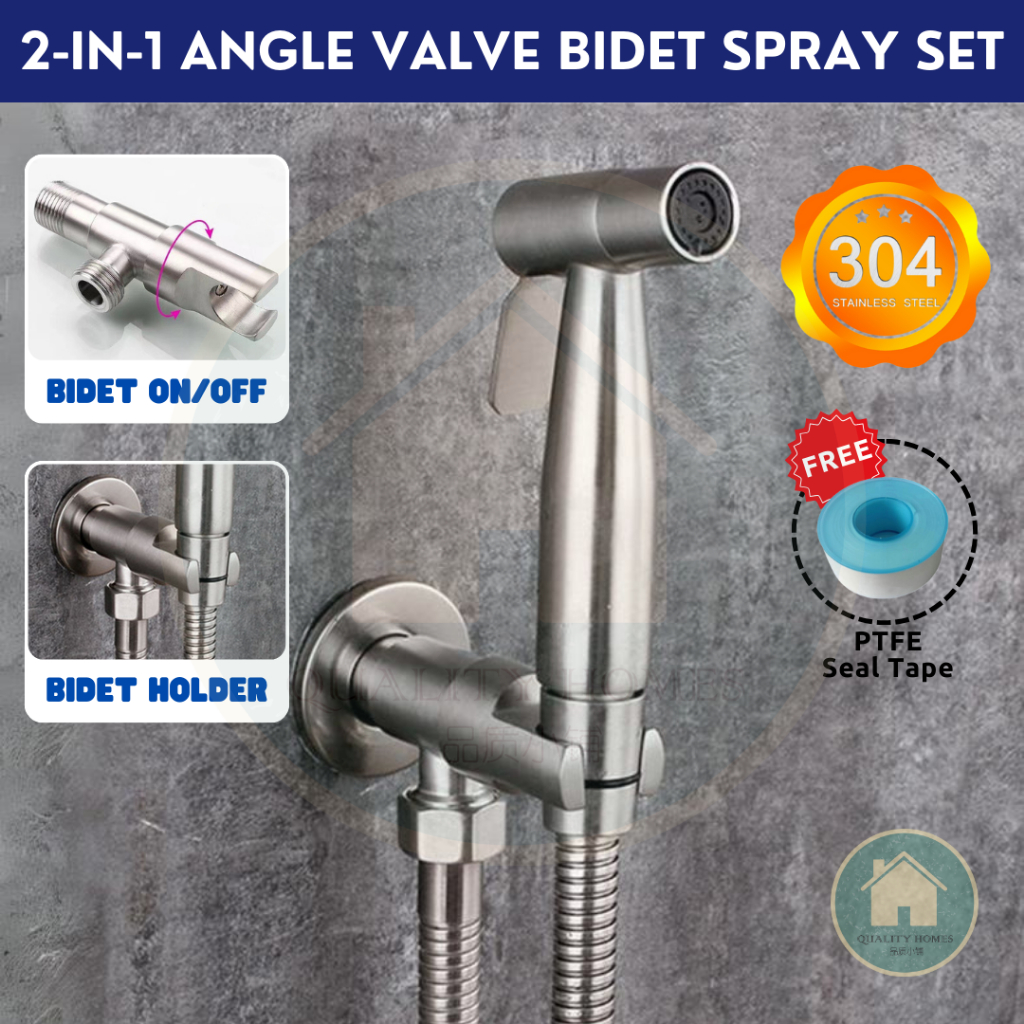 Quality Homes 2-In-1 Angle Valve 304 Bidet Spray Set with Bidet Spray ...