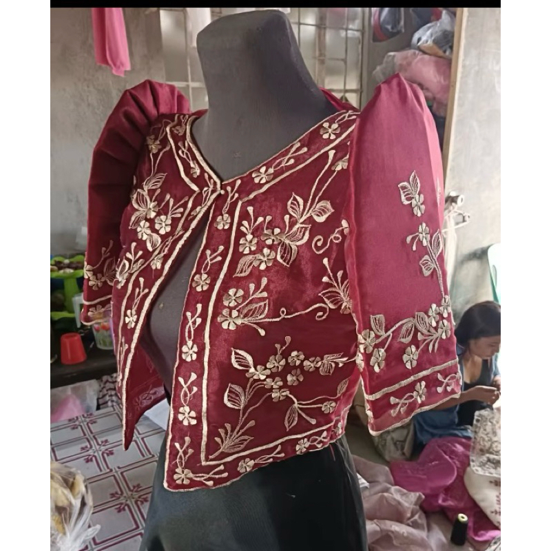 Filipiniana Maroon Bolero with embroidery | Shopee Malaysia