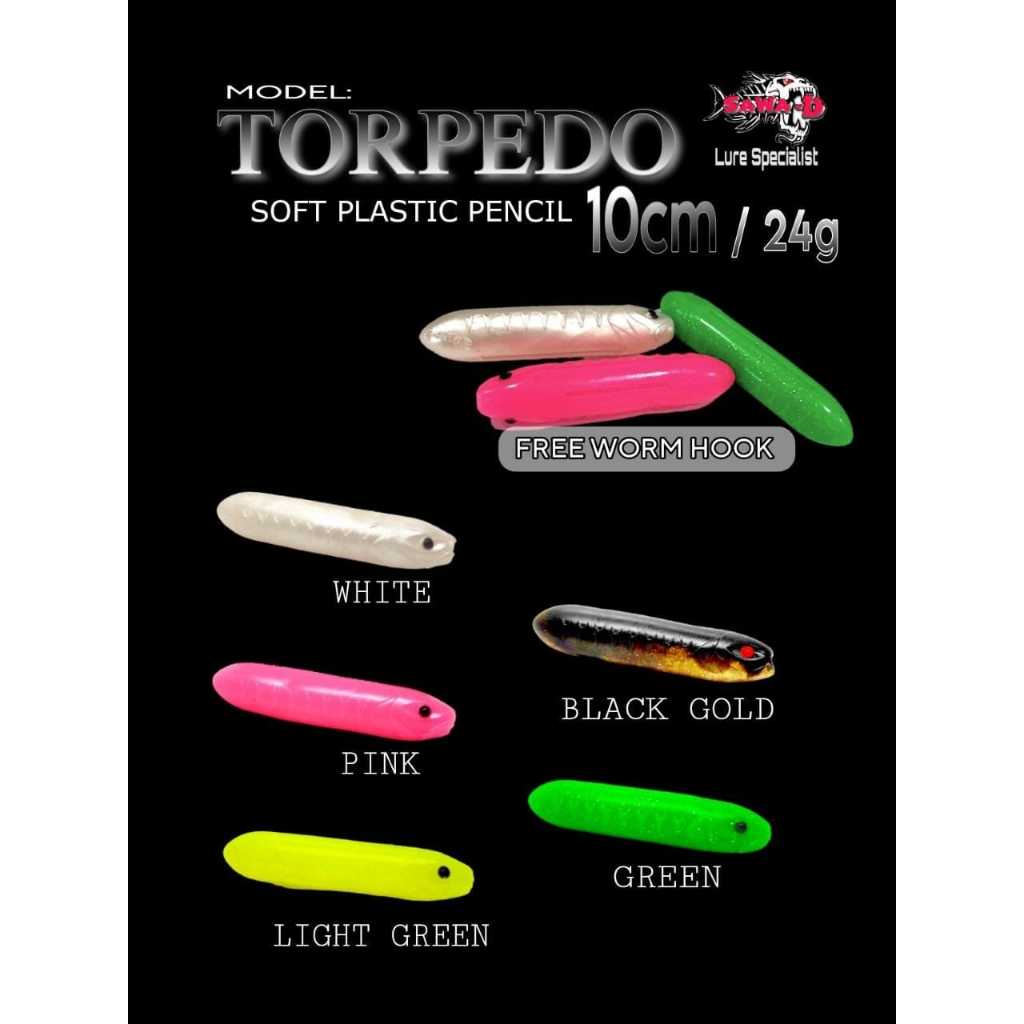 SAWA-D TORPEDO SOFT PLASTIC PENCIL 10CM / 24G, 3PCS / PACK, FREE WORM ...