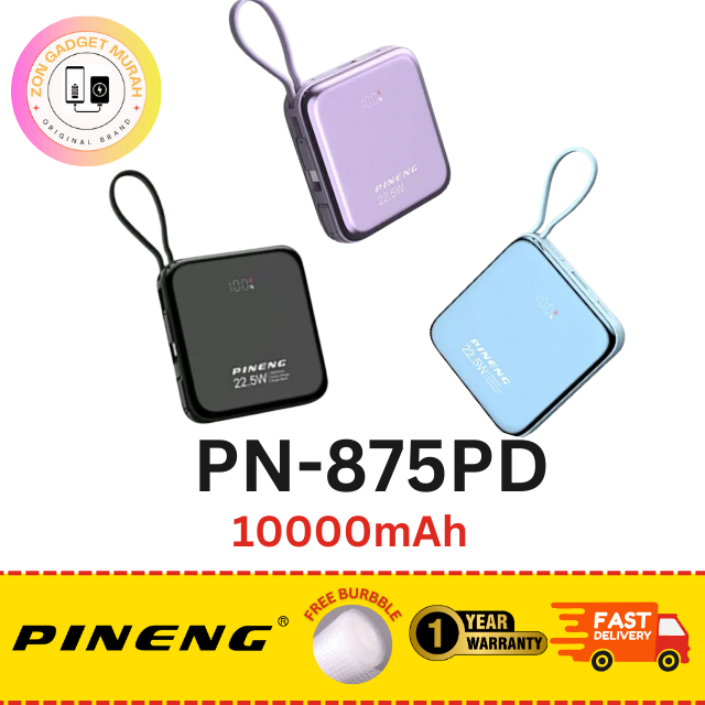 Pineng PN 875 PD (10000mAh) Quick Charge 22.5W, Built in Cables 2 Input ...