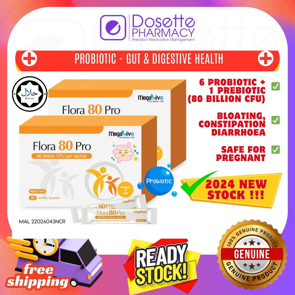 [EXP:10/2026] MEGALIVE FLORA 80 PRO PROBIOTIC EXP:07/26 FOR BLOATING, DIARRHEA, CONSTIPATION ...