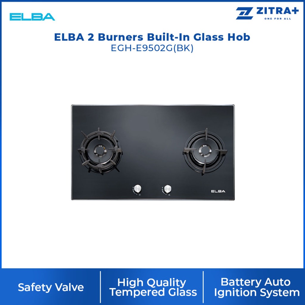 ELBA 2 Burners Built-In Glass Hob EGH-E9502G(BK) | Elegant Design | Safety Valve | Embraced ...