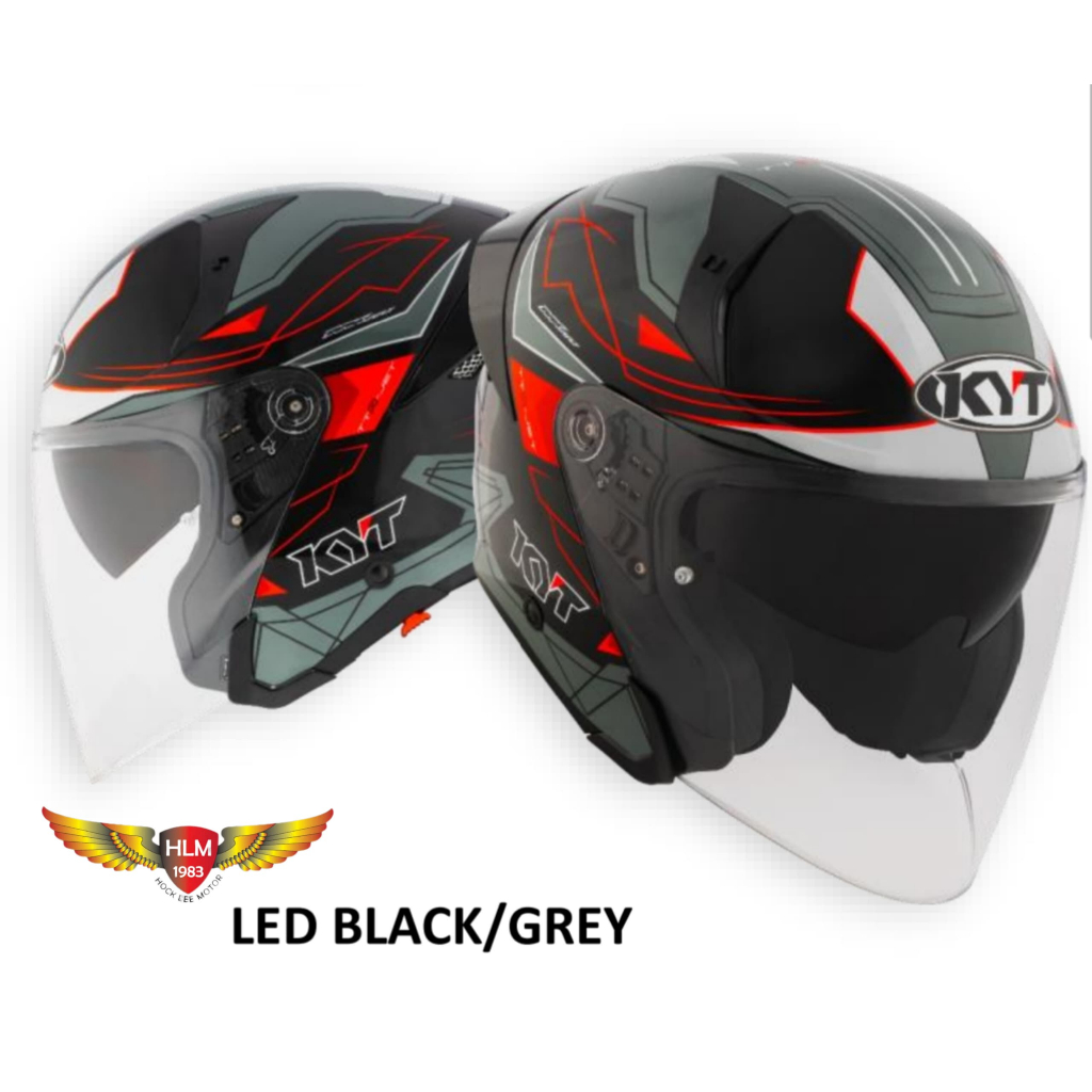 KYT TTR JET LED BLACK/GREY OPEN FACE HELMET | Shopee Malaysia