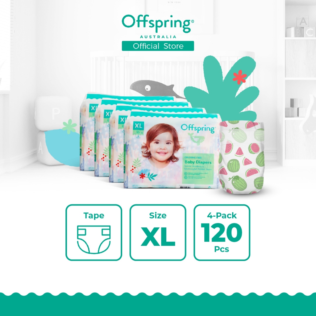 Offspring Fashion Baby Diapers Tape XL (120pcs) [4 Packs] | Shopee Malaysia