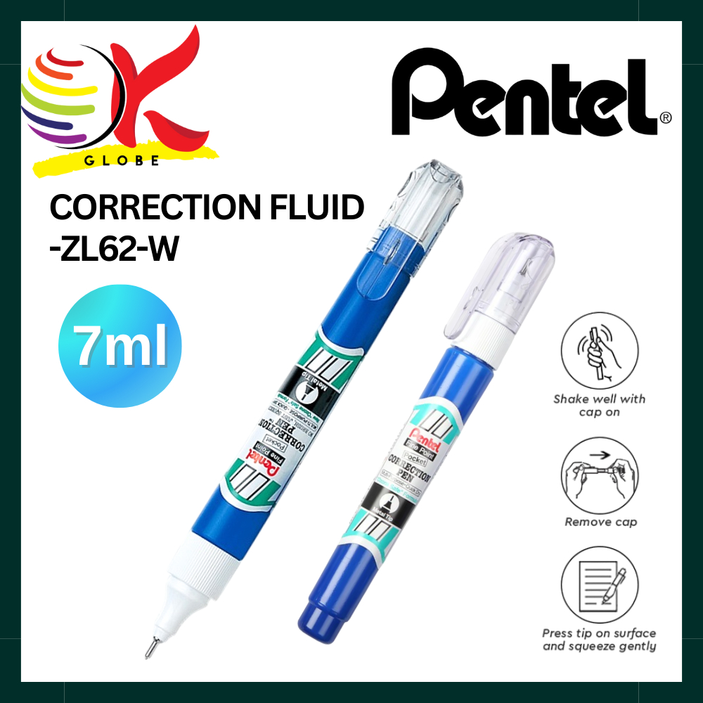 PENTEL CORRECTION FLUID ZL62-W 7ML FINE POINT POCKET CORRECTION PEN LIQUID PAPER MULTIPURPOSE ...