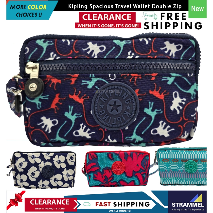 Kipling Floral Graphic Spacious Travel Wallet Purses Double Zip Pouch ...