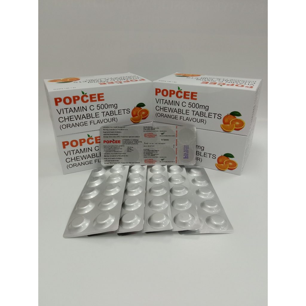 POPCEE VITAMIN C 500MG CHEWABLE TABLETS KKM CERTIFIED 3x10's Tablet ...