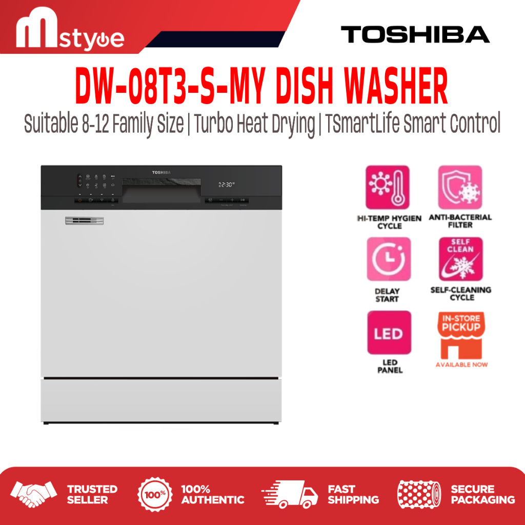 Toshiba DW-08T3-S-MY/DW-08T1(S)-MY ( 8 Place Setting ) Dishwasher Multi ...