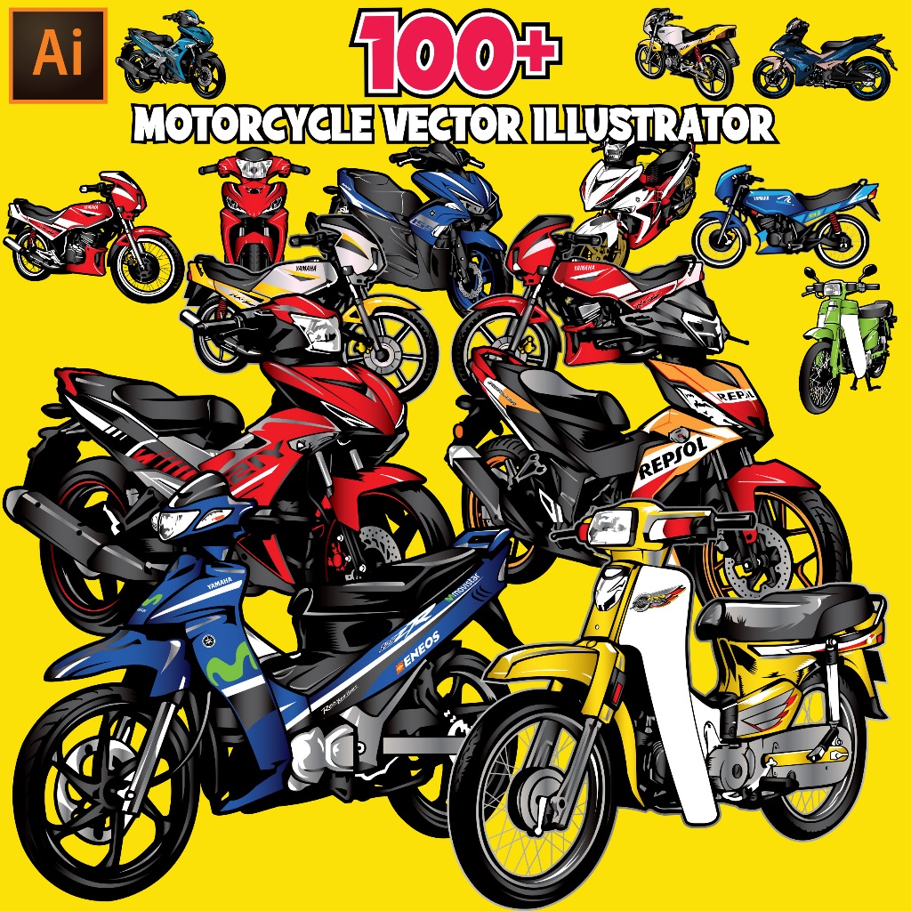 🔥100+ Motorcycle Vector Illustrator (Editable Ai file)with FREE GIFT ...