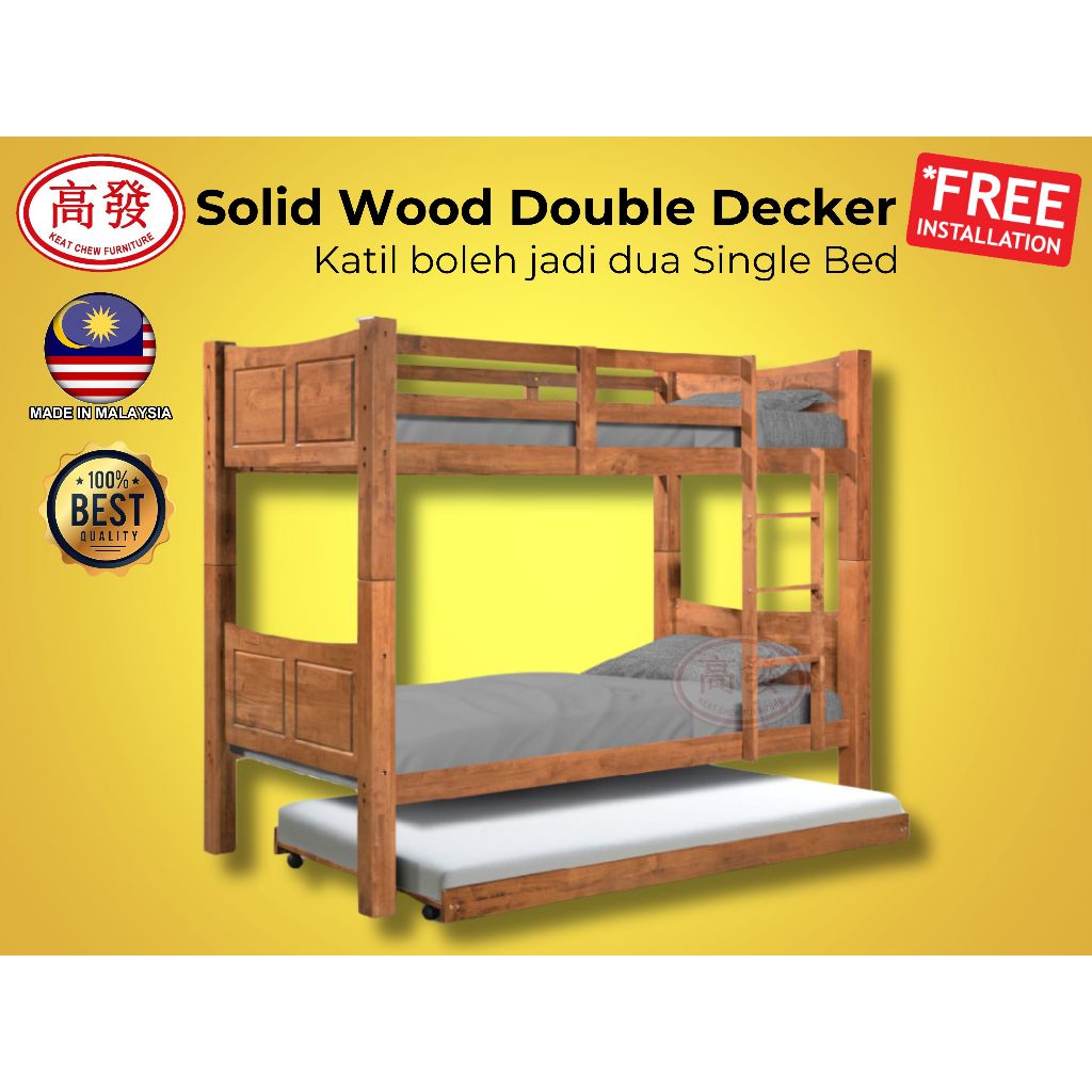 Solid Wood Double Decker Katil Dua Tingkat Katil Bujang katil Kayu ...