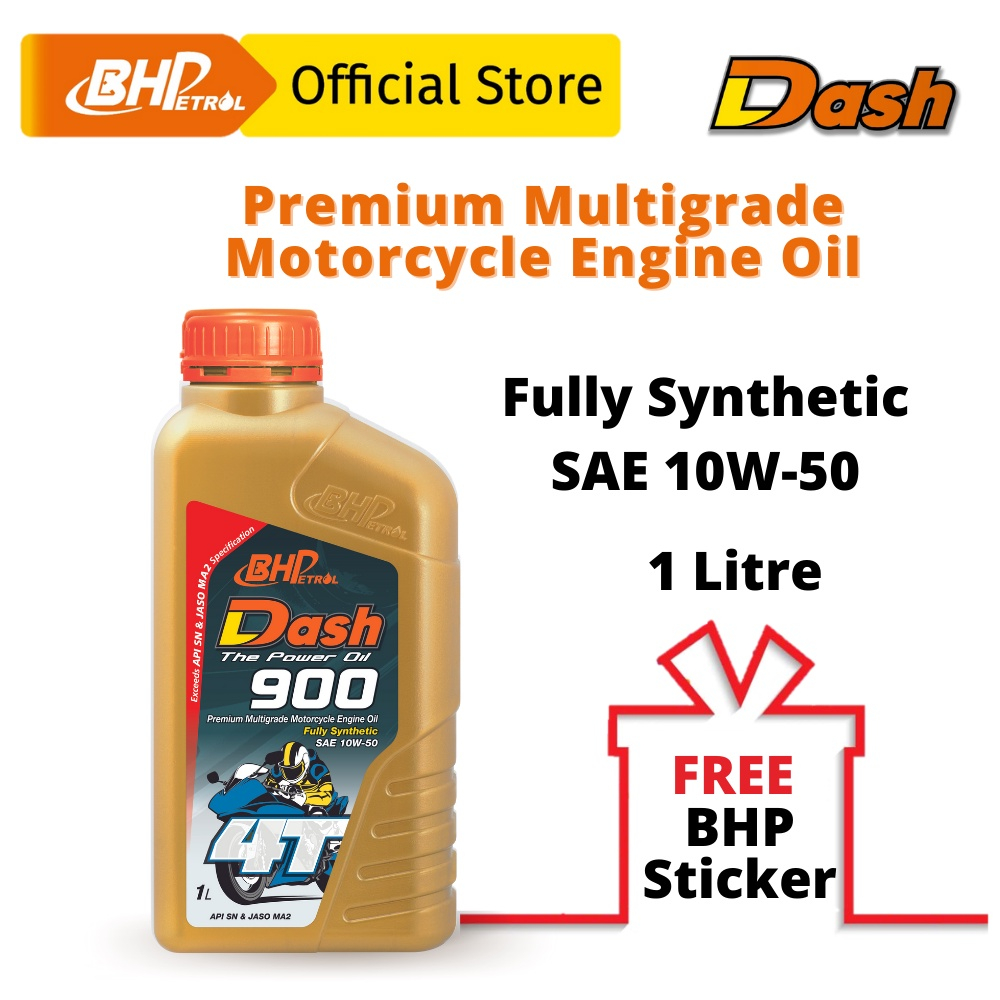 BHP Dash 900 4T SAE 10W50 Fully Synthetic Motorcycle Oil (1L) API SN ...