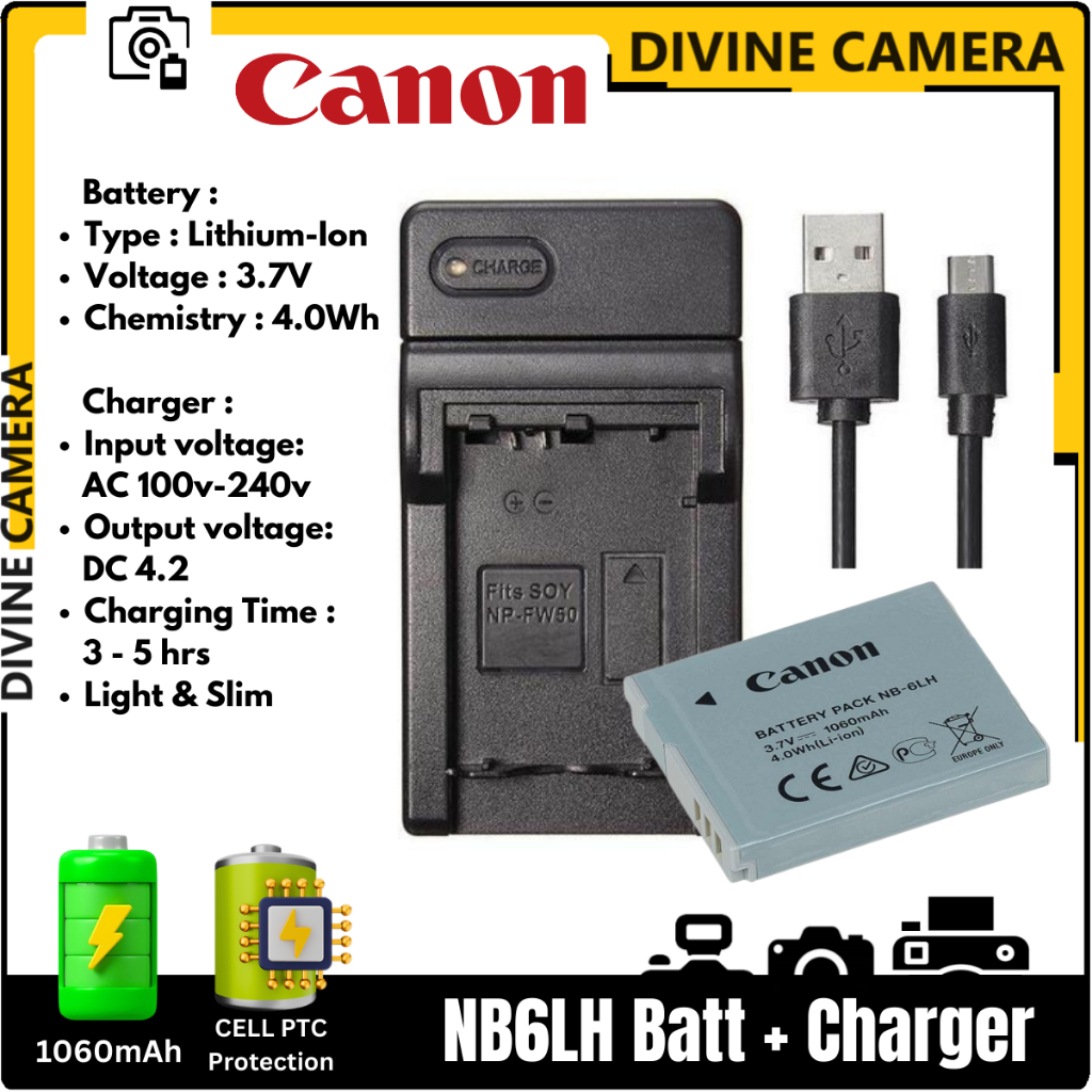 Canon NB-6L/NB-6LH Lithium-Ion Battery and Replacement USB Charger | Shopee Malaysia