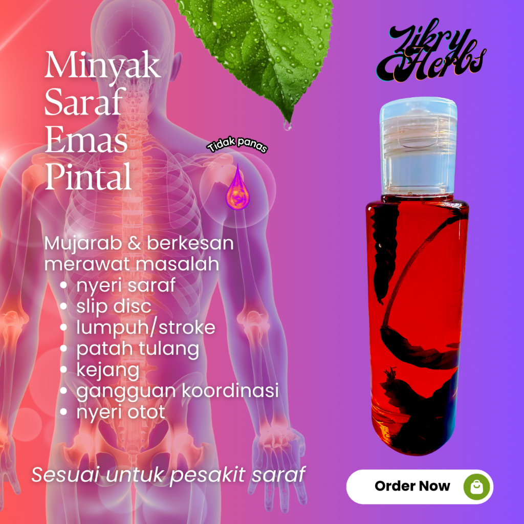 Zikry Herbs Merawat Saraf Lumpuh Stroke Siatica Urat Saraf Sendi Otot Lutut Minyak Herba Penawar ...