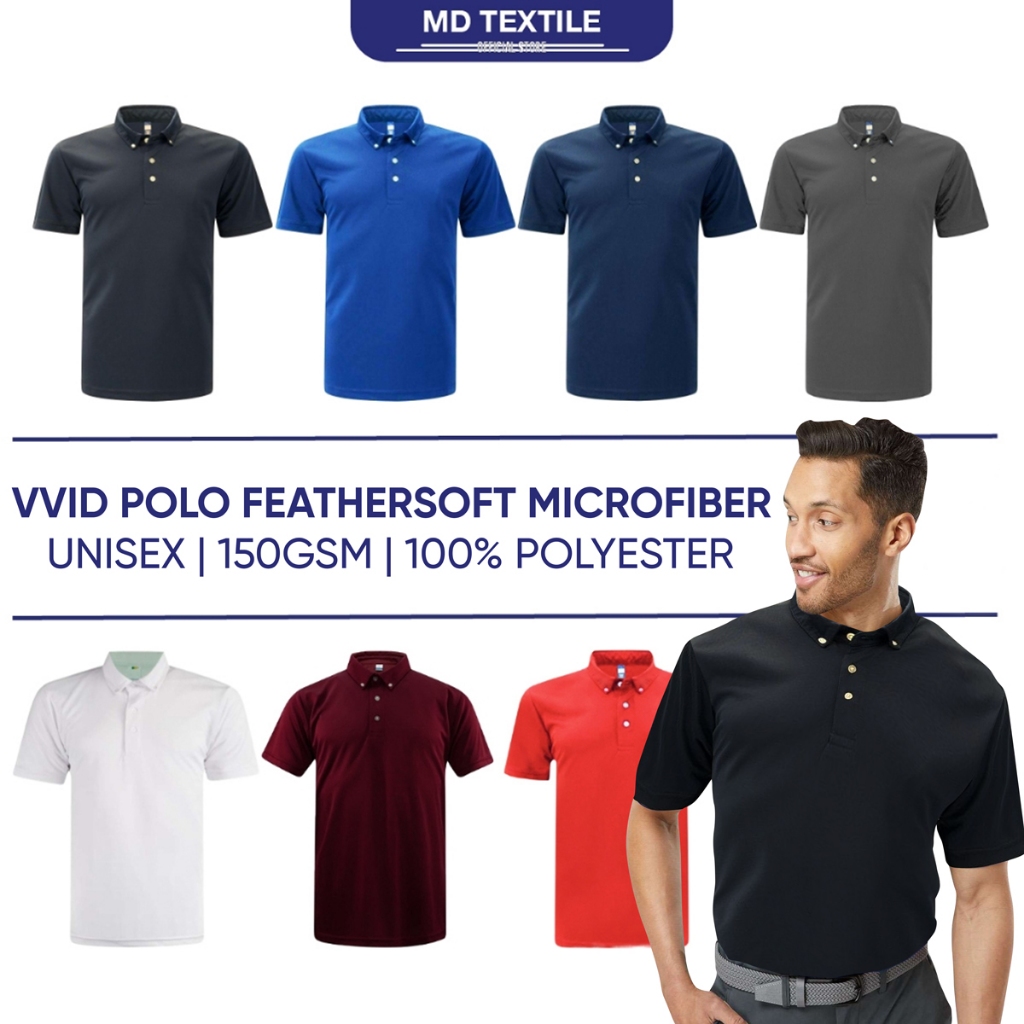 MD Textile Microfiber Vivid Feathersoft Polo Plus Golf Jersey Collar T ...
