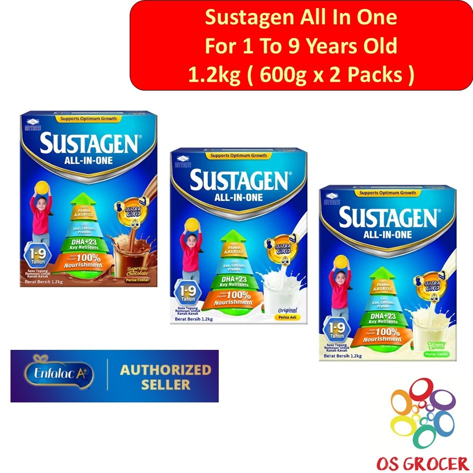 Sustagen All In One For 1 To 9 Years Old 1.2kg ( 600g x 2 Packs ...