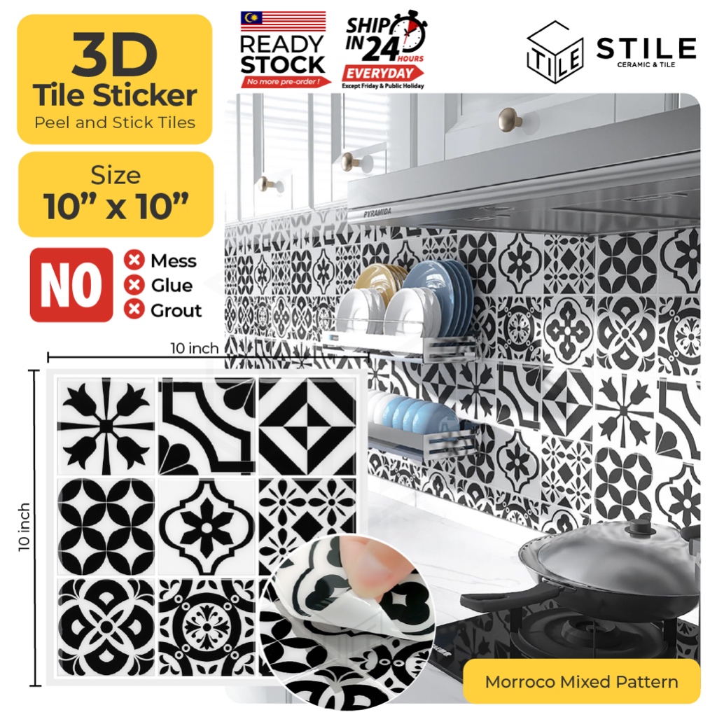 Morocco Mixed Pattern 3D Tiles Sticker Kitchen Bathroom Wall Tiles ...