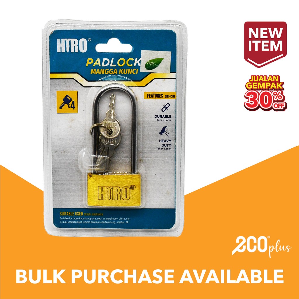 Hiro Brass Padlock Long Shackle 40mm (2.5cm x 12cm x 21cm) | Shopee ...