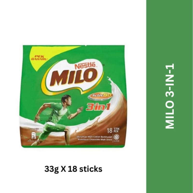 Nestle MILO 3 In 1 Activ-Go (33g x 18s ) | Shopee Malaysia