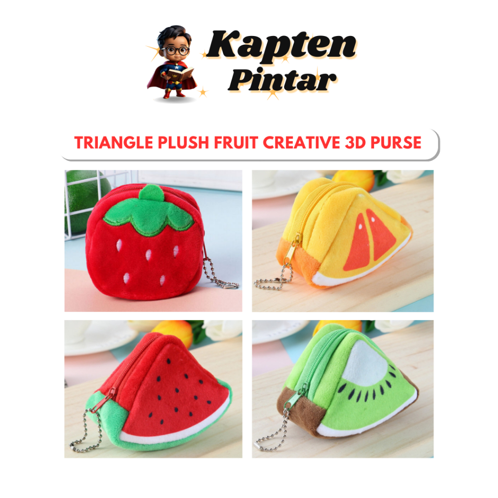 Fruit Creative 3D Cute Children Key Bag Purse Gift Triangle Plush ...