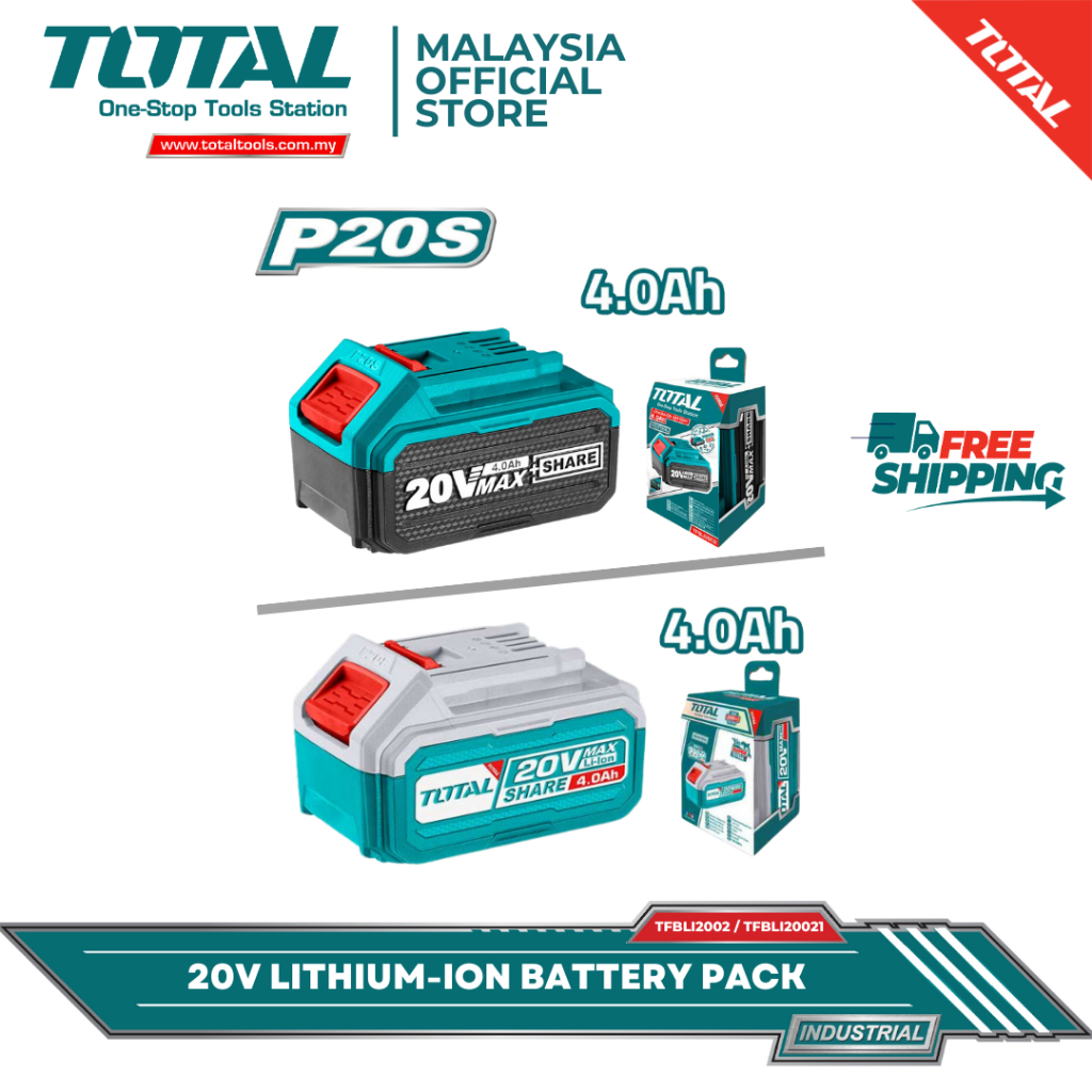 TOTAL 20V 4.0/2.0 Li-ion Battery Pack - TFBLI20021 / TFBLI20011 ...