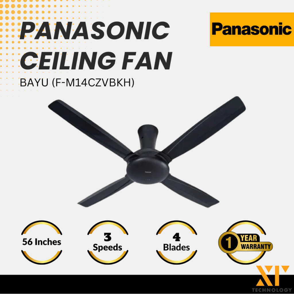 PANASONIC CEILING FAN BAYU 4 BLADES 56" BLACK (F-M14CZVBKH) | Shopee ...