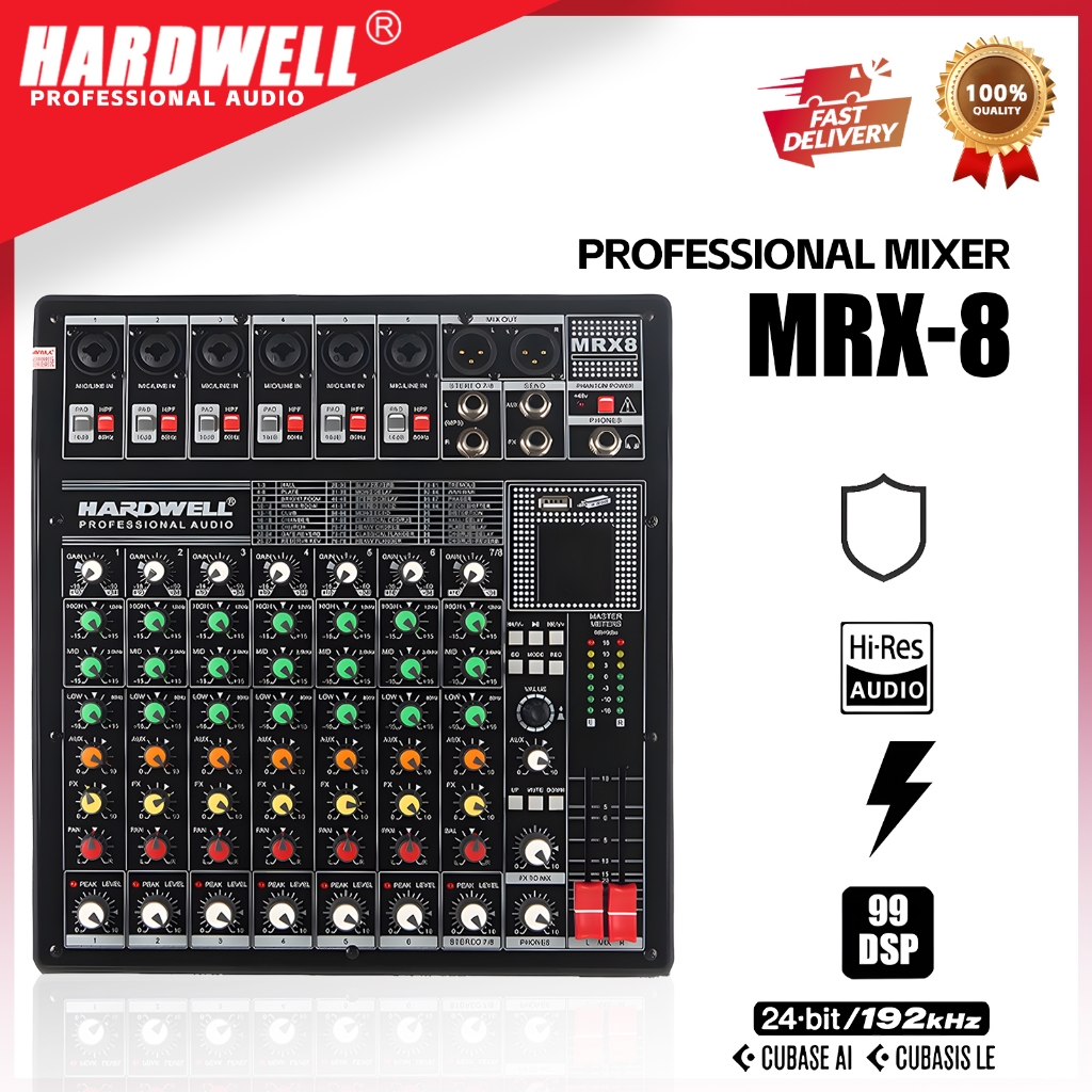 MRX8 Audio Mixer 8 channel built in 99 DSP effects +48V phantom power ...