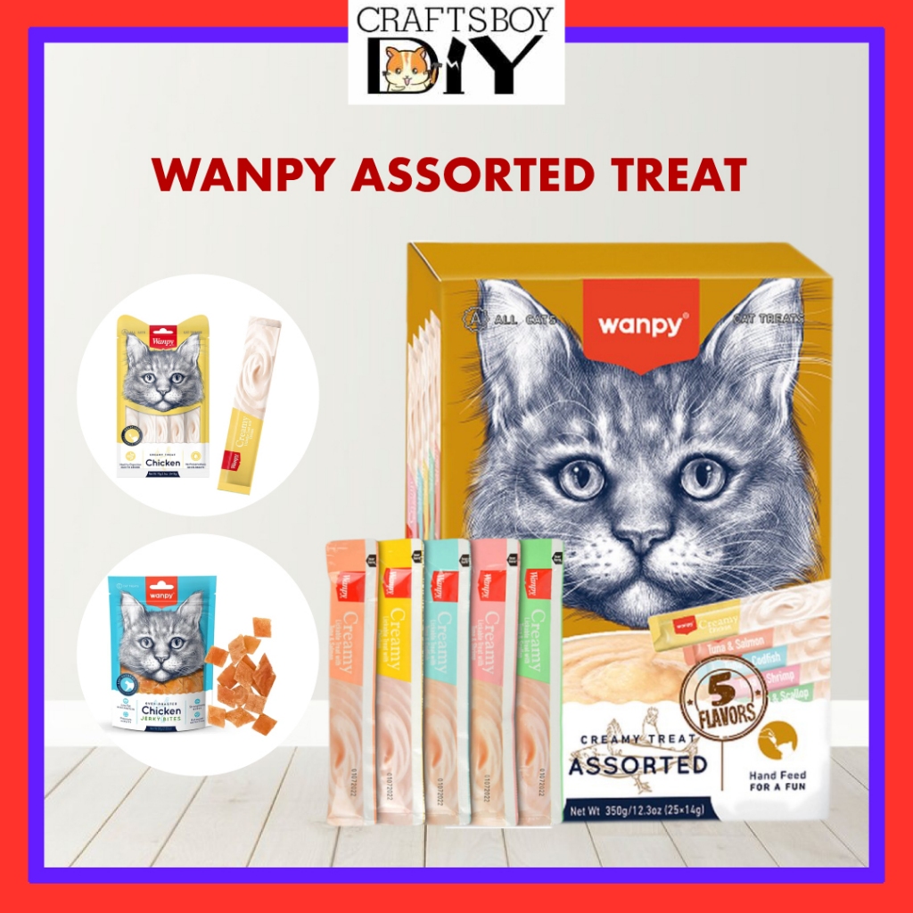 Wanpy Creamy Cat Treats 1box/25pcs Tuna&Shrimp/Tuna&Codfish/Chicken ...