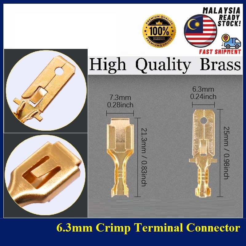 [10/50 PCS] 6.3mm Crimp Terminal Connector Female / Male Gold Brass Car ...