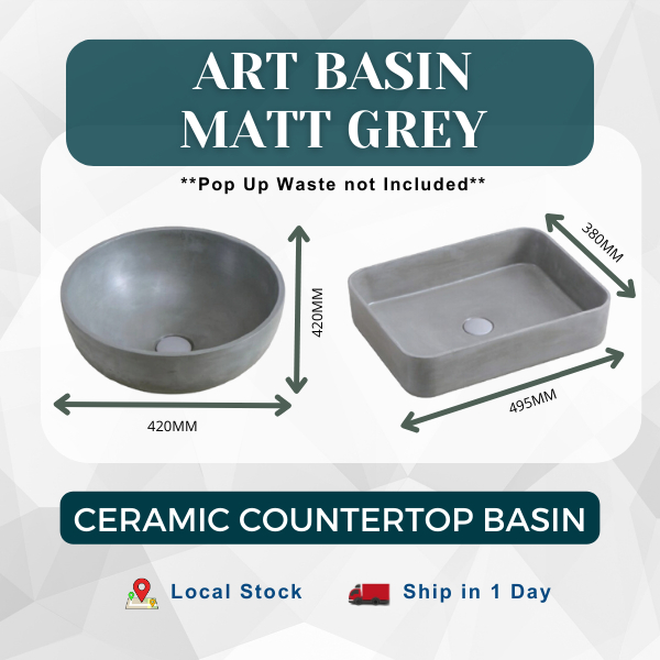 Bali Style Ceramic Cement Grey Sink Art Basin Wash Basin Countertop ...