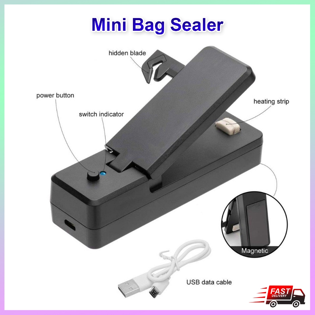 Mini Bag Sealer 2 in 1 USB Rechargeable Portable Heat Sealer & Cutter ...