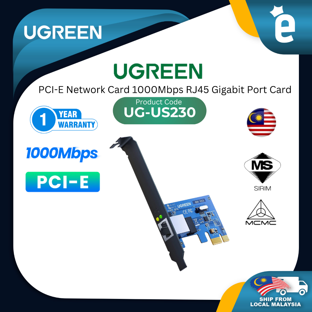 UGREEN US230 GIGABIT ETHERNET PCIE EXPRESS PCI-E NETWORK CARD ADAPTER 10/100/1000MBPS RJ45 ...