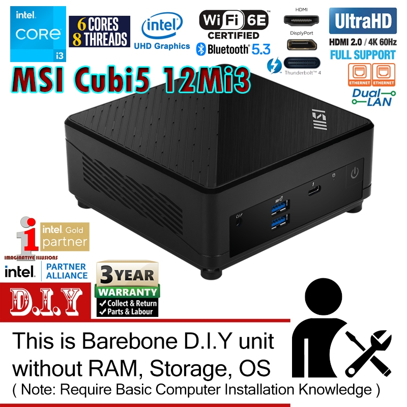 MSI NUC Cubi 5 12M Core i3 Barebone Mini PC (NUC 12 Pro, 12th Gen ...