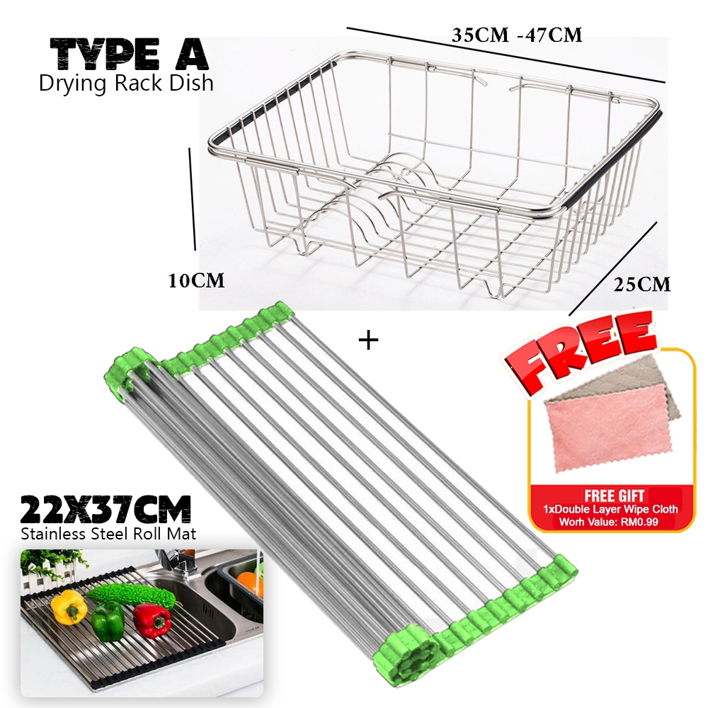 Stainless Steel Sink Drainer Expandable Dish Drying Rack Dish Drainer ...