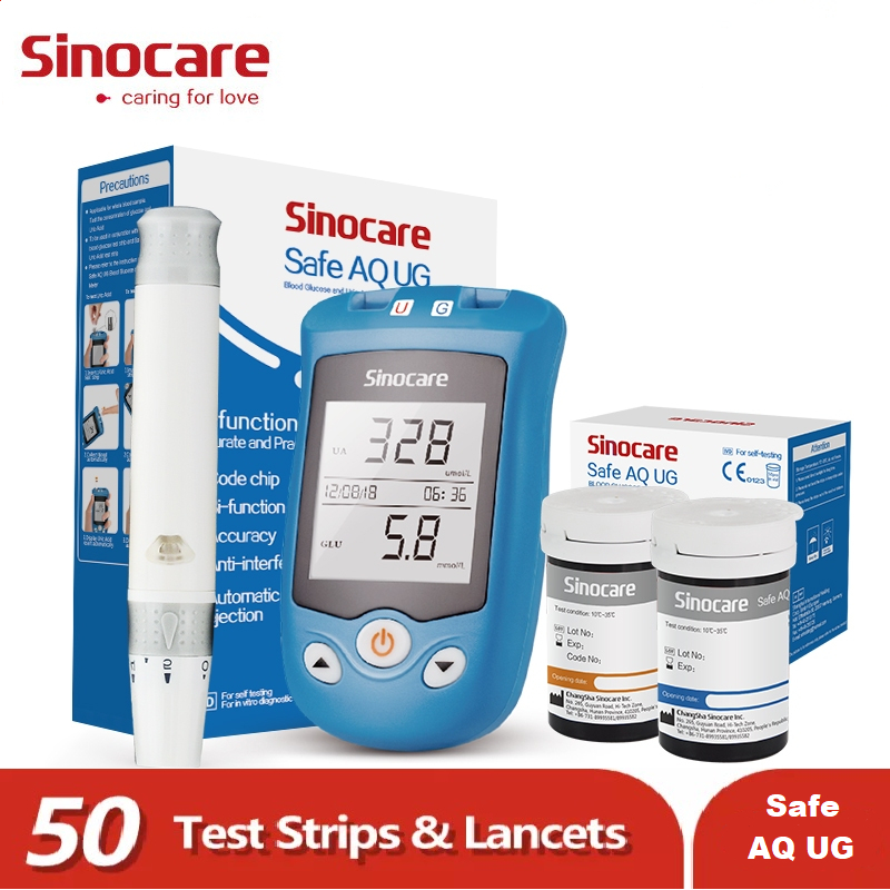 Sinocare 2 in 1 Safe AQ UG Blood Glucose Meter & Uric Acid Test Kit ...