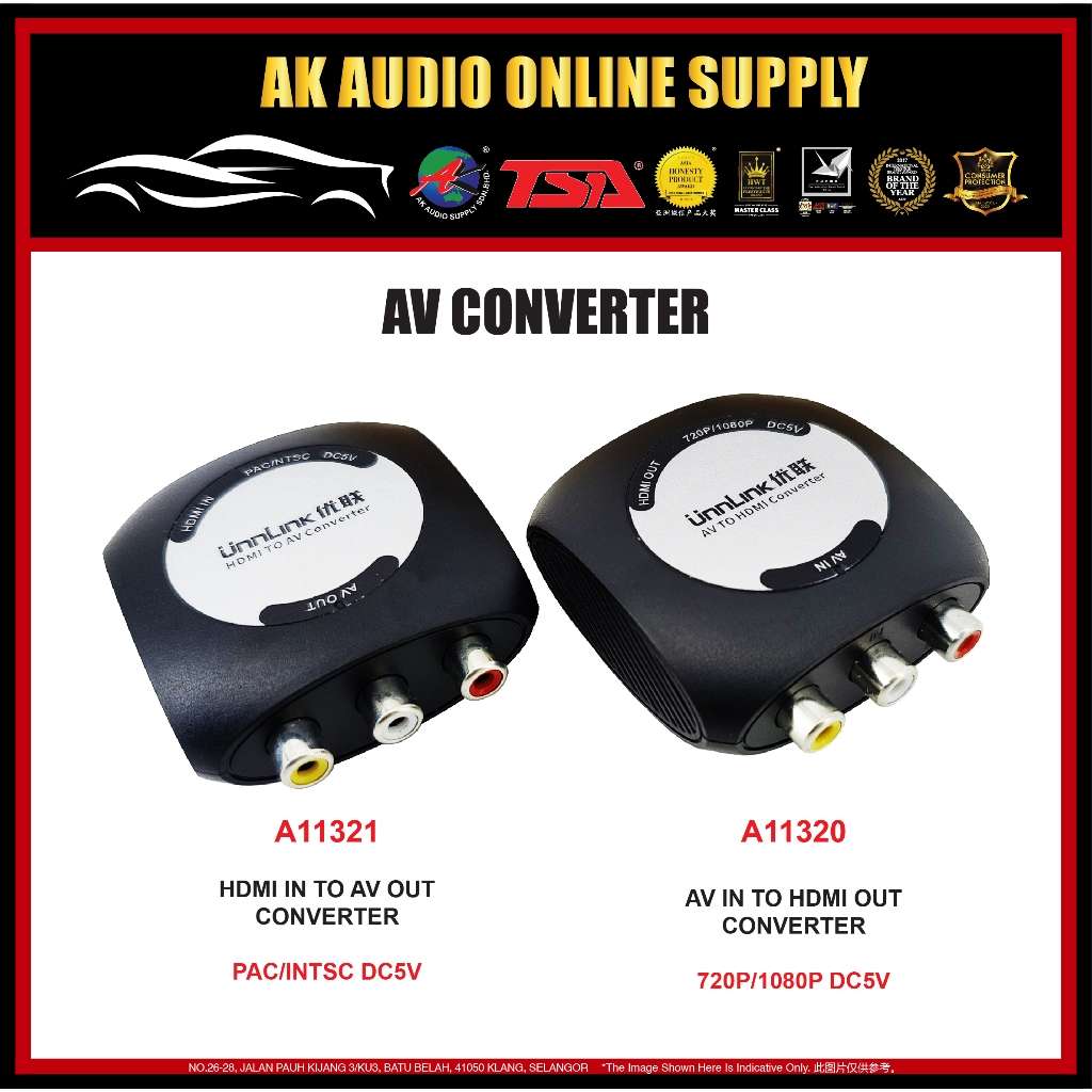Unnlink AV Converter Adapter For Car Android Player To Roof Monitor ...