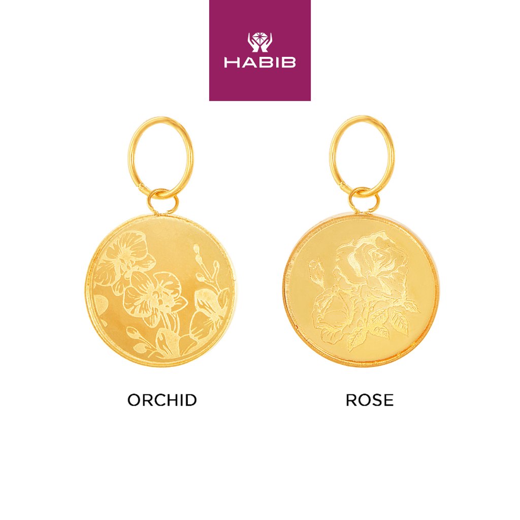 HABIB 916/22K Yellow Gold Coin Pendant (Flower Orchid/Rose) P0AE ...