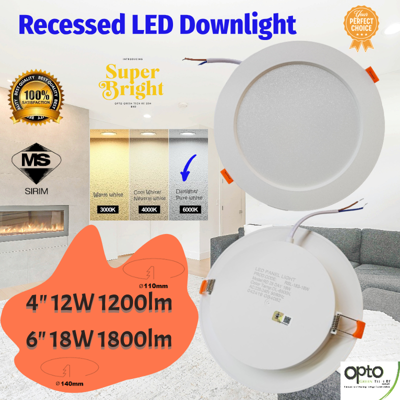 [SIRIM] Recessed LED Downlight Round 12W 18W 4" 6'' LED Panel Light Lampu Siling Ceiling ...